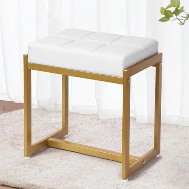 Vanity Stool Vanity Chair Stool for Makeup Room Faux Leather Small Makeup Stool Bench for Vanity Modern Gold Metal Vanity Stool Foot Stool Ottoman